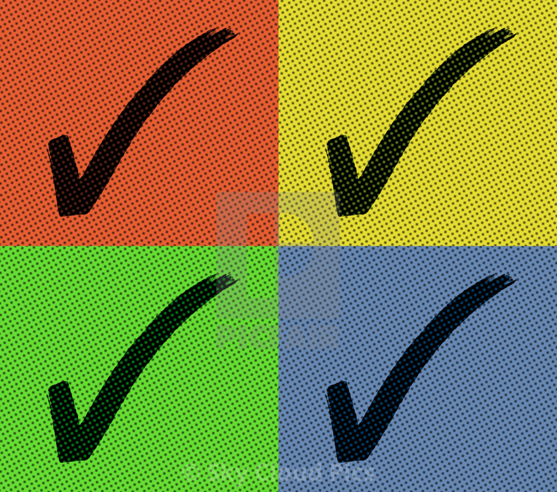 4 Black Check Marks On Red Yellow Green And Blue Squares License 4-black-check-marks-on-red-yellow-green-and-blue-squares-license